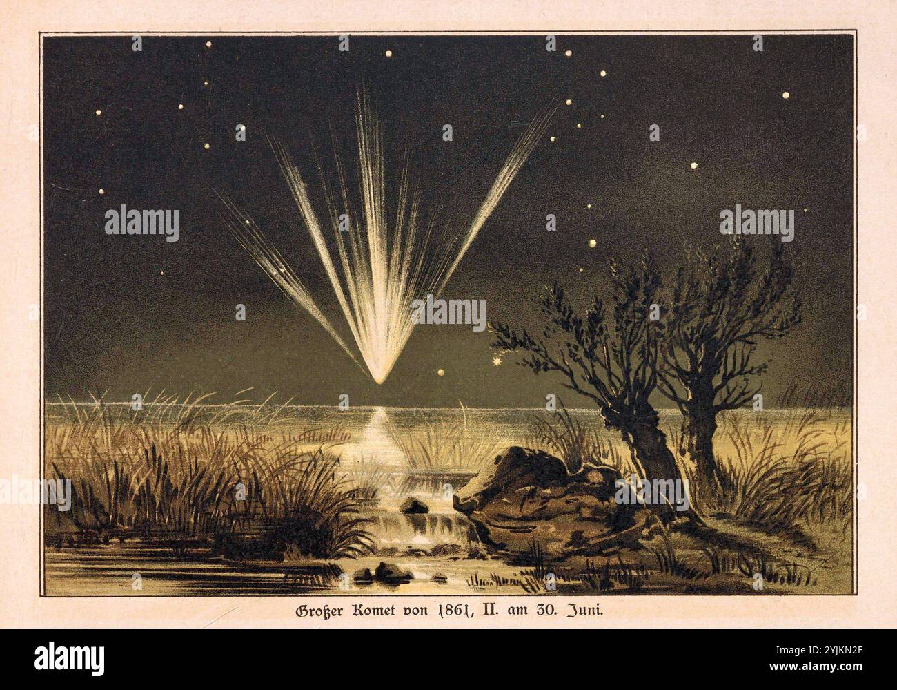 Great Comet of 1861. Vintage lithograph illustration of sky phenomena ...
