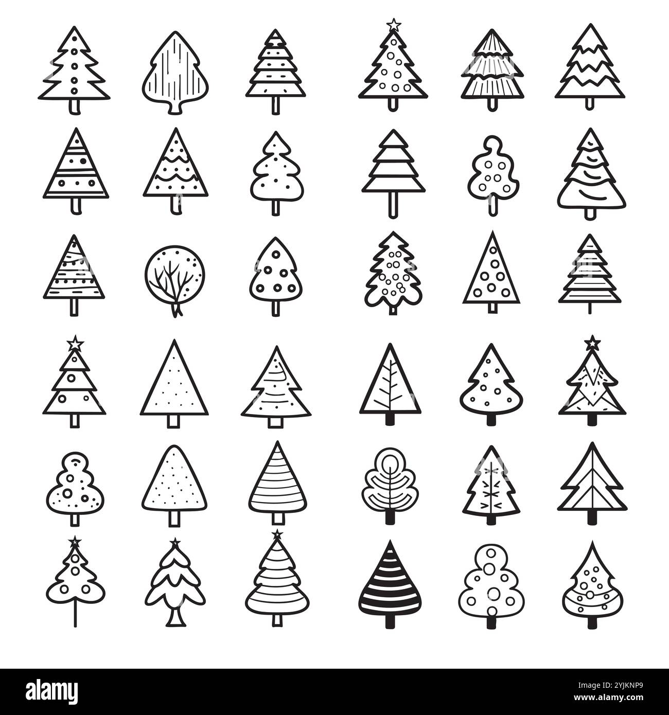 Set of trees linear vector icon. Geometric tree shape, plants, pine ...