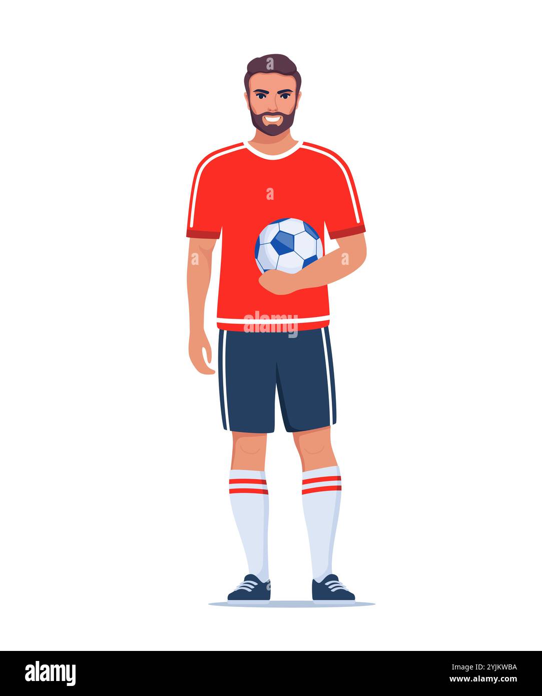 Young man football or soccer player standing with ball in his hand. Guy ...