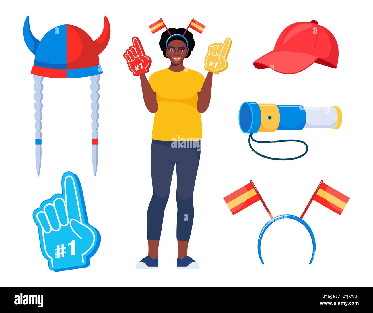 Fan attributes set. football fan character and soccer cheer accessories ...