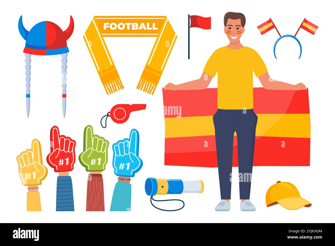 Fan attributes set. football fan character and soccer cheer accessories ...