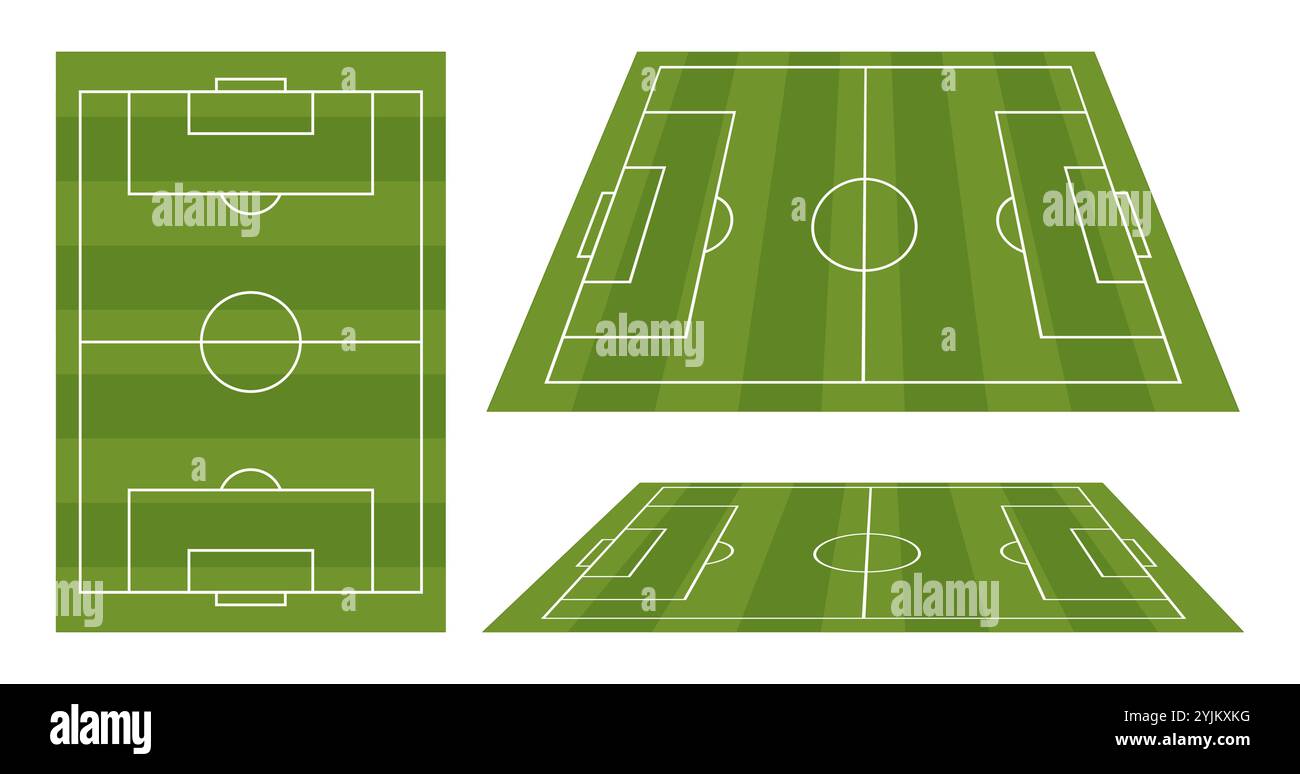 Soccer grass field top view and view in perspective. Green pitch. Sport ...