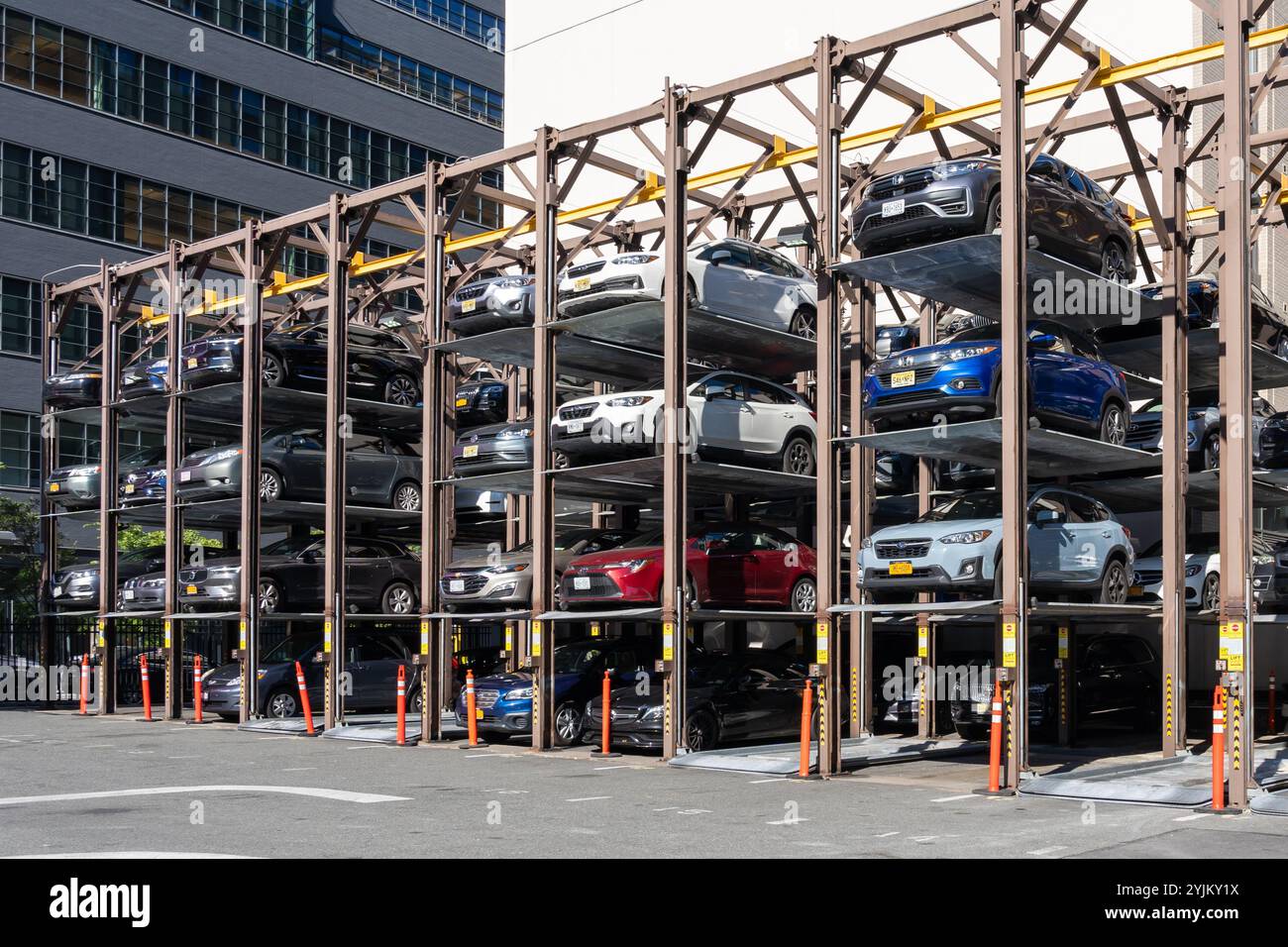 New York City, USA - August 18, 2022: A stacked parking garage in ...