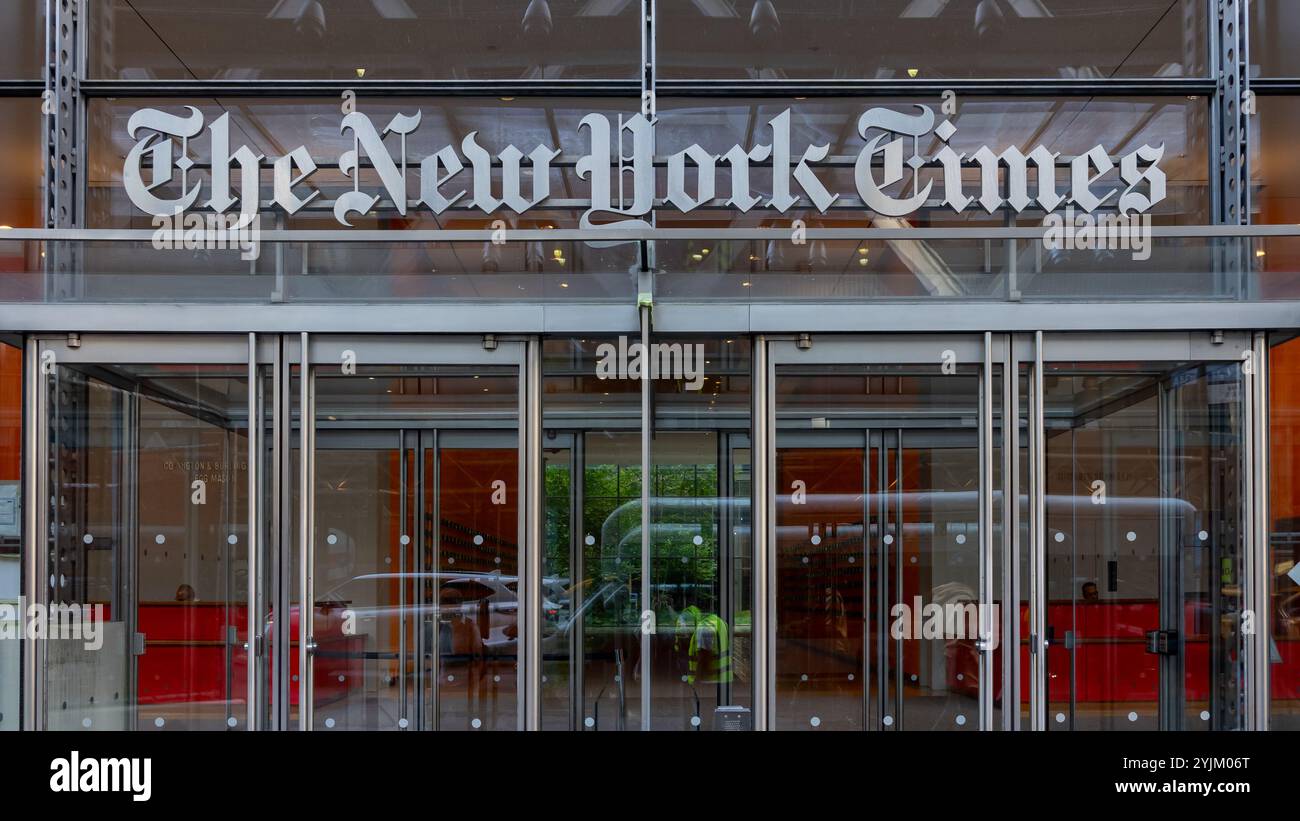 The entrance to New York Times Company headquarters in New York, NY ...