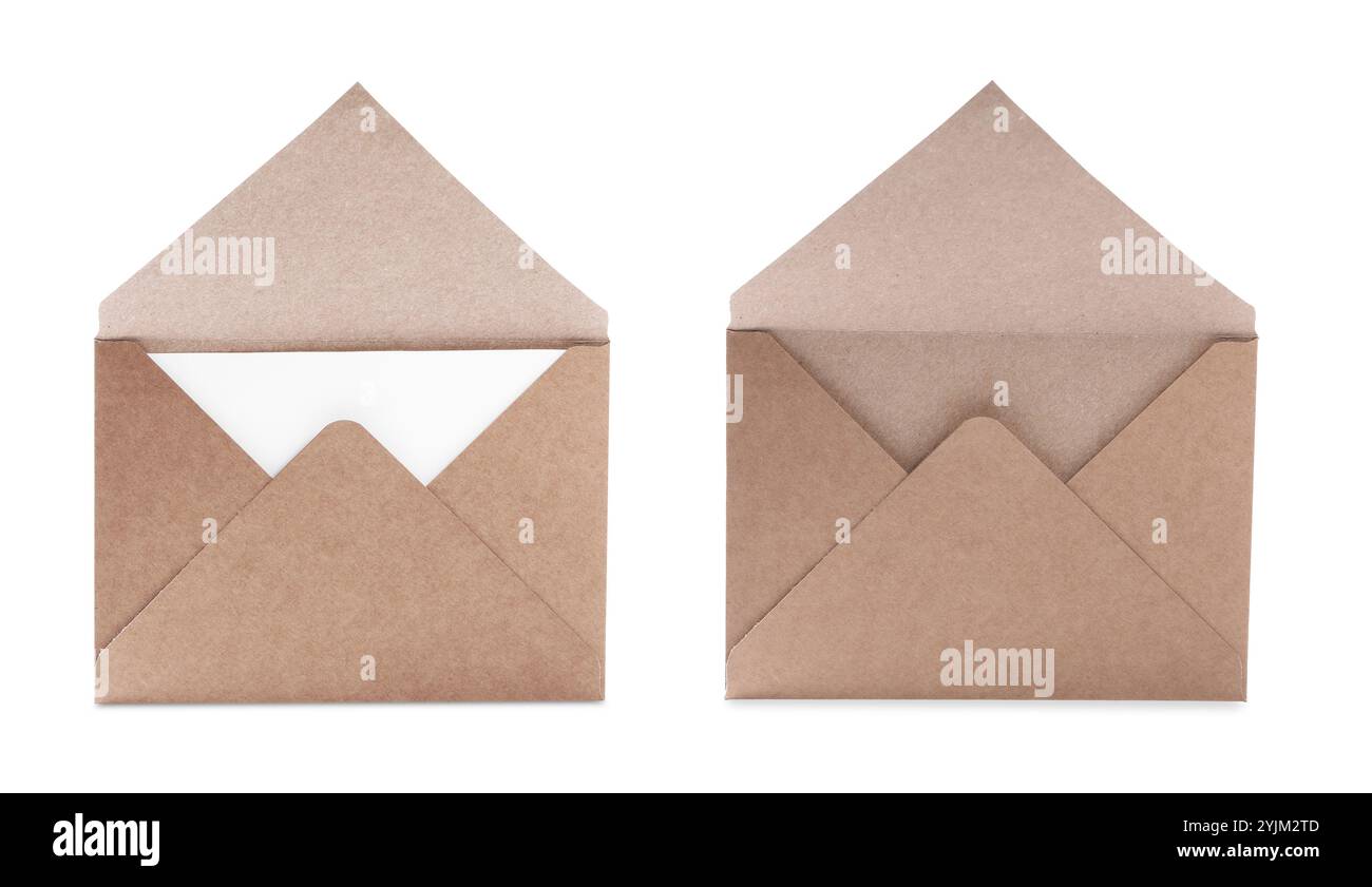 Kraft paper envelopes and blank letter isolated on white Stock Photo ...