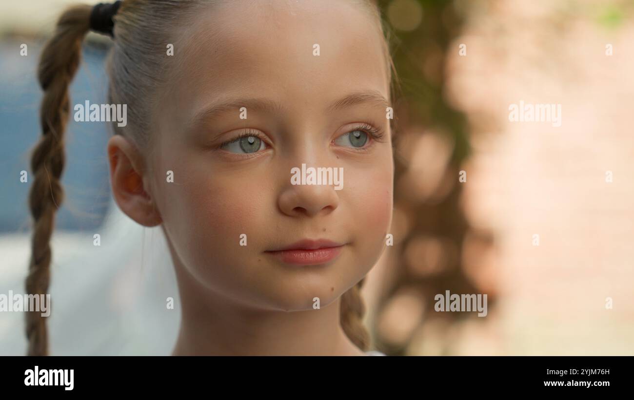 Close up portrait adorable cute happy smiling Caucasian little girl ...