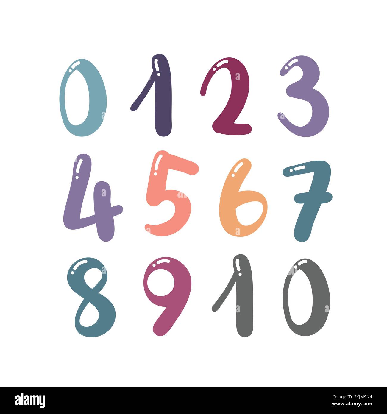 Colorful Numbers Vector Illustrations, Numbers Clipart 0 to 9 Set ...