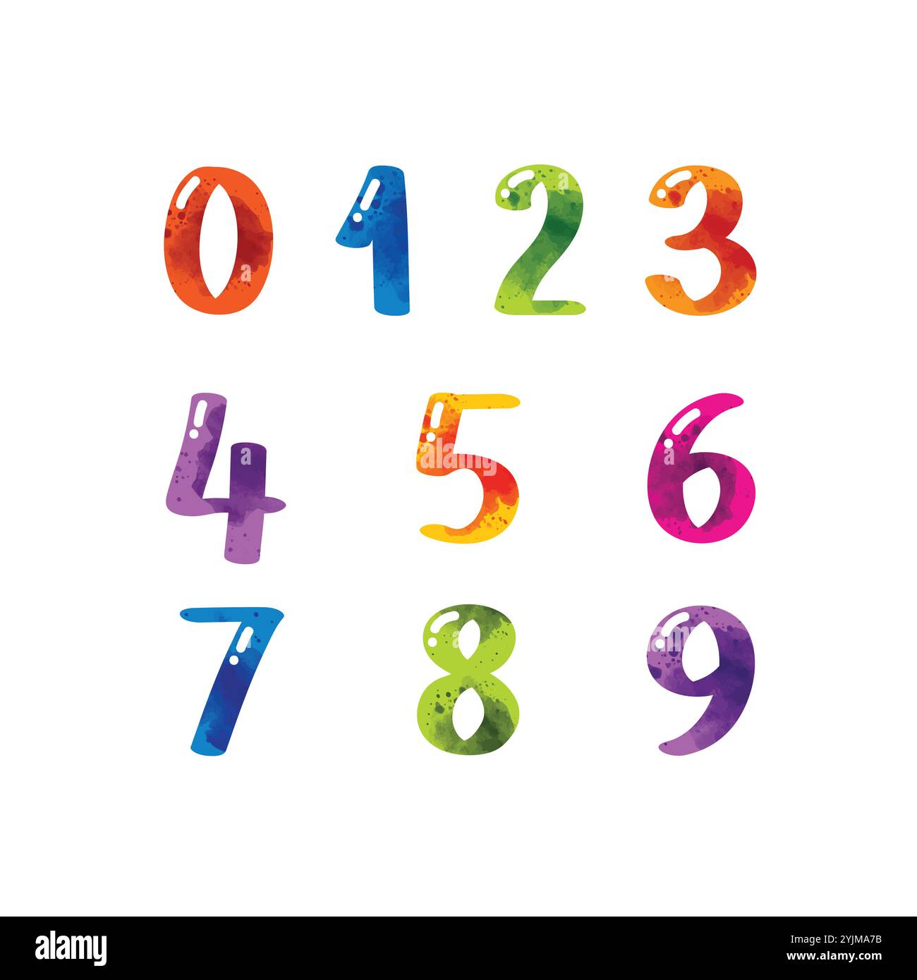 Numbers Vector Illustrations, Numbers Clipart 0 to 9 Set, Colorful ...