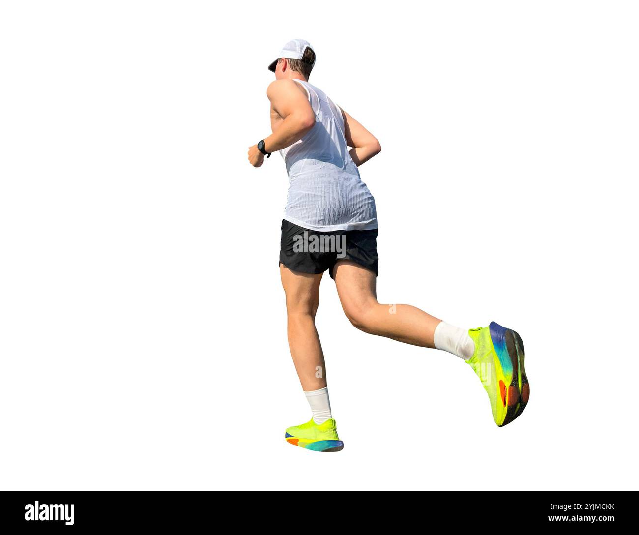 full height man athlete running marathon race isolated on white ...
