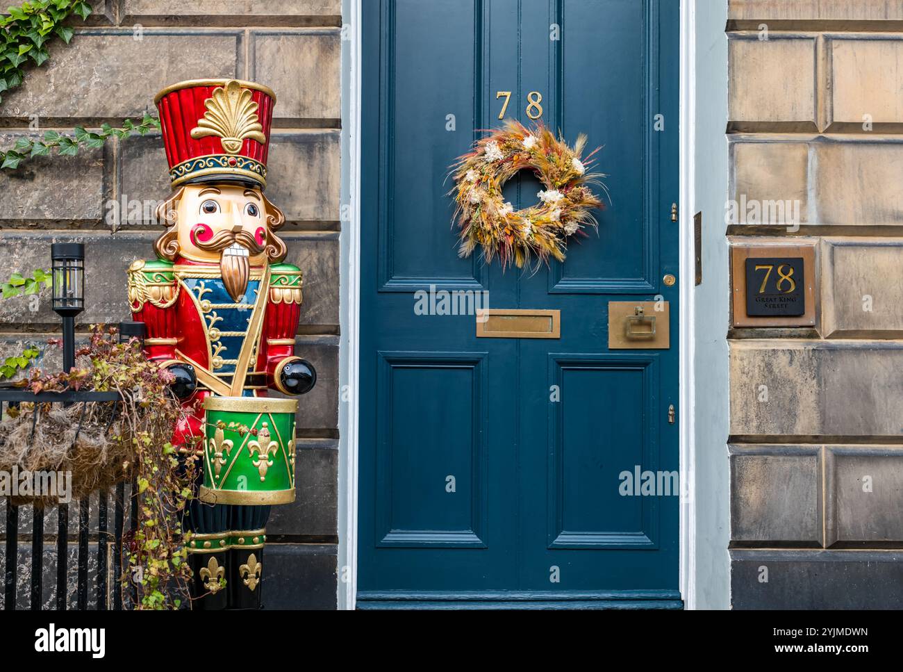 Christmas life size nutcracker and wreath on Georgian panelled front ...