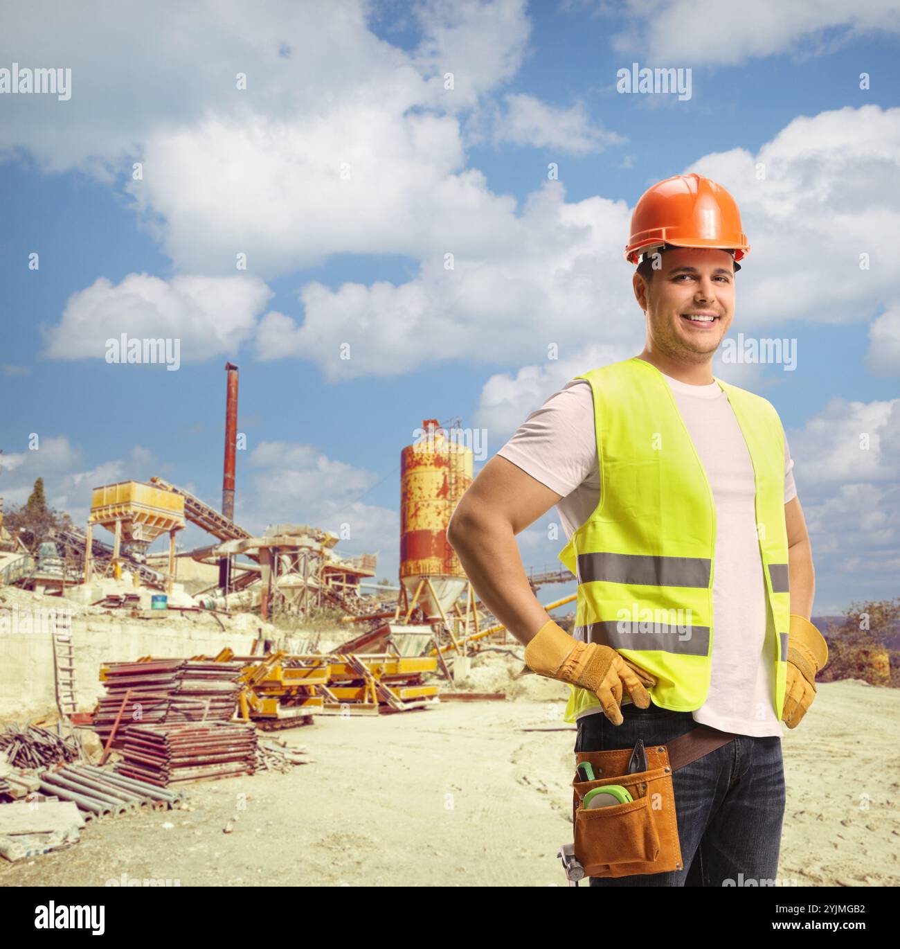 Construction worker at a gravel pit with machines and equipment Stock ...