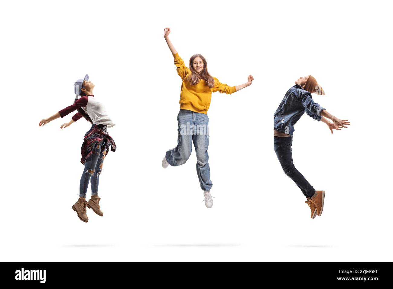 Group of young people jumping isolated on white background Stock Photo ...