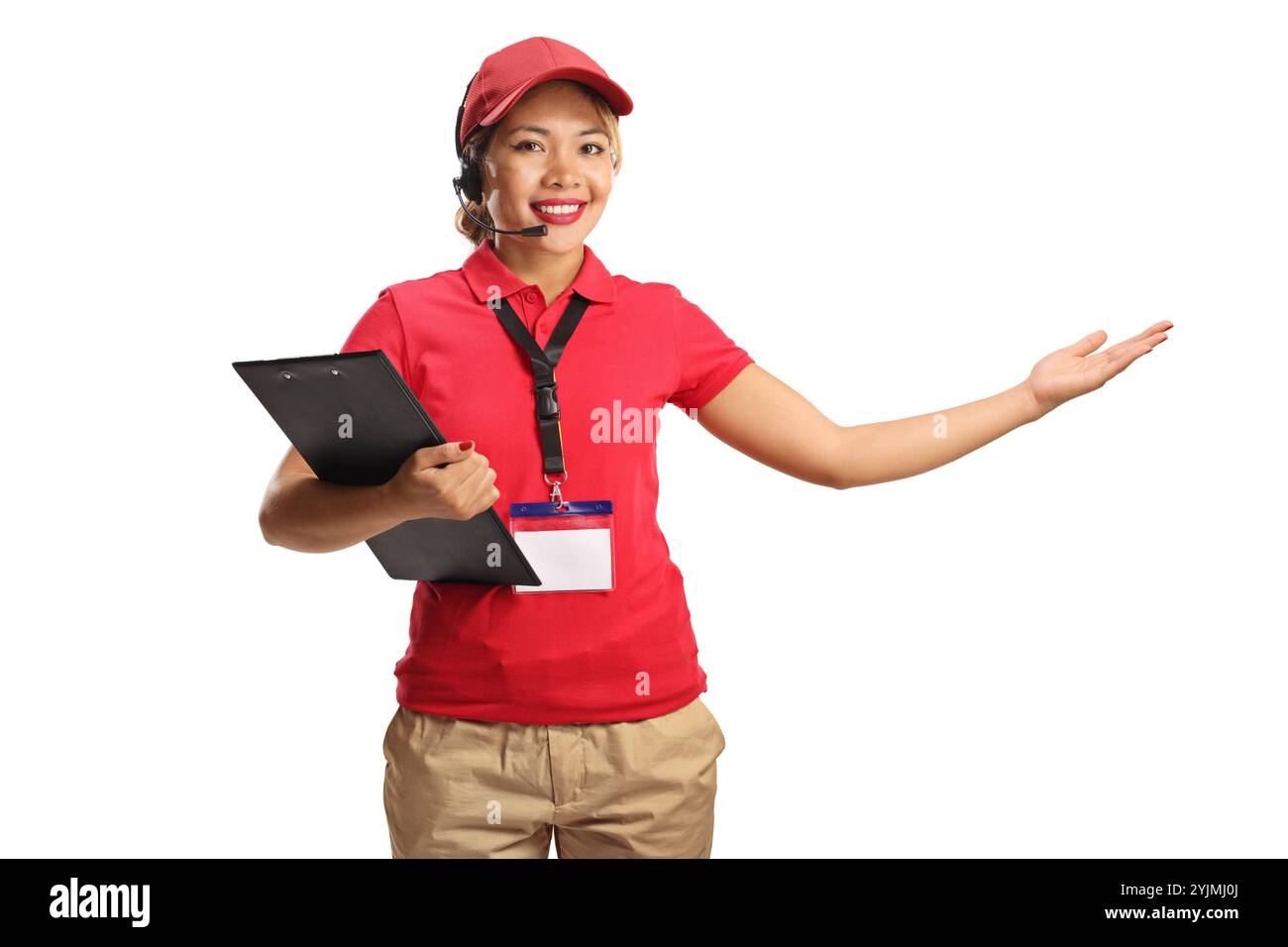 Filipina woman customer service operator with hands free device ...