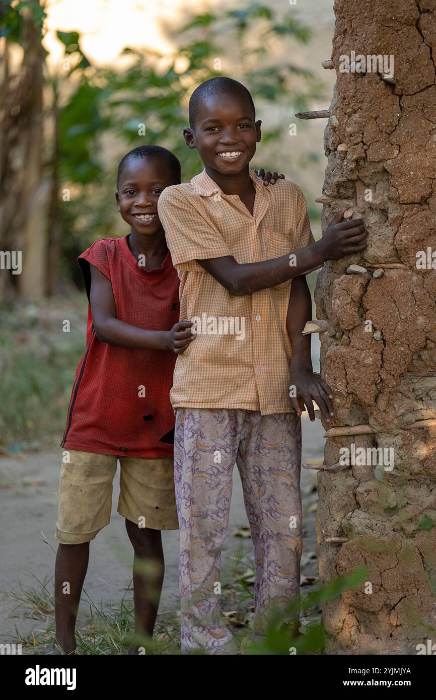 Mali,Kenya - Agust 12 2021:A poor village in Africa, happy children ...