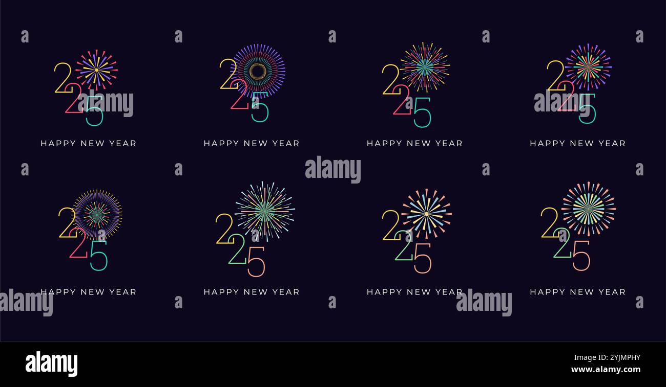 Creative design Happy New Year 2025 with fireworks colorful concept ...