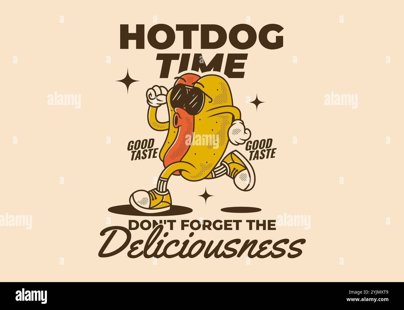 Hot Dog time, Don't forget the deliciousness. Vintage retro mascot ...