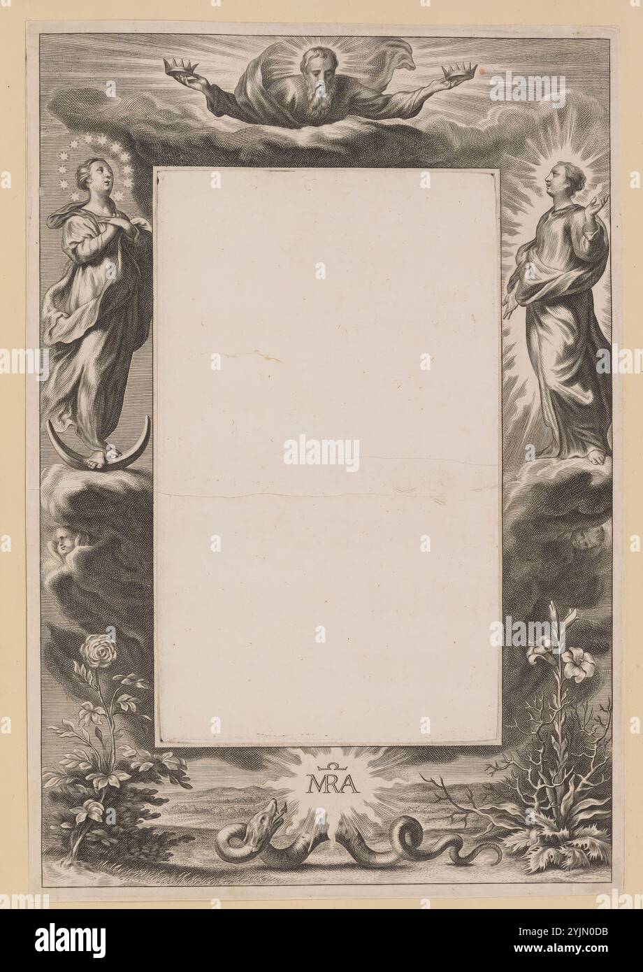 Border Illustration with God the Father, Two Saints, and a Serpent ...