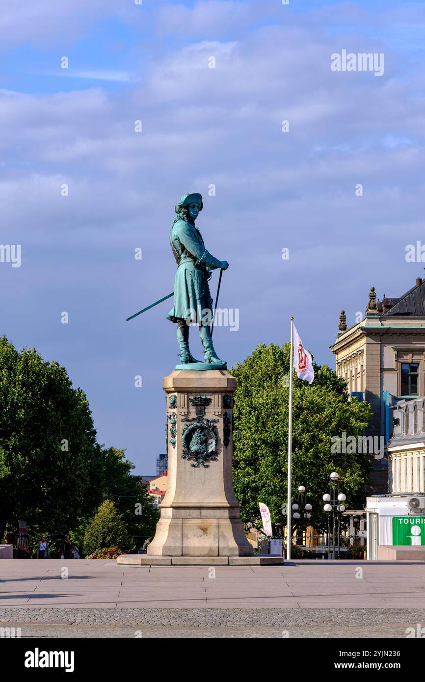 Statue of the city founder King Charles XI on Stortorget, the main or ...