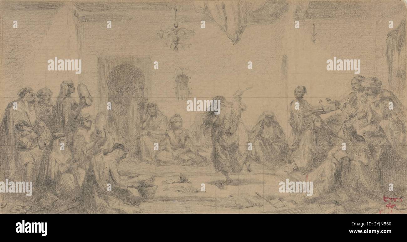 Edmond Hédouin, French, 1820 - 1889, Interior with Dancer, graphite ...