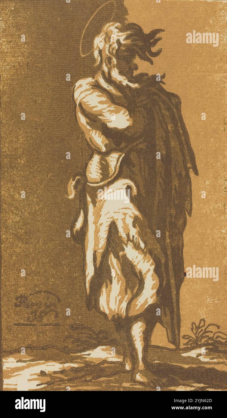 Chiaroscuro woodcut in orange brown medium and dark brown hi-res stock ...