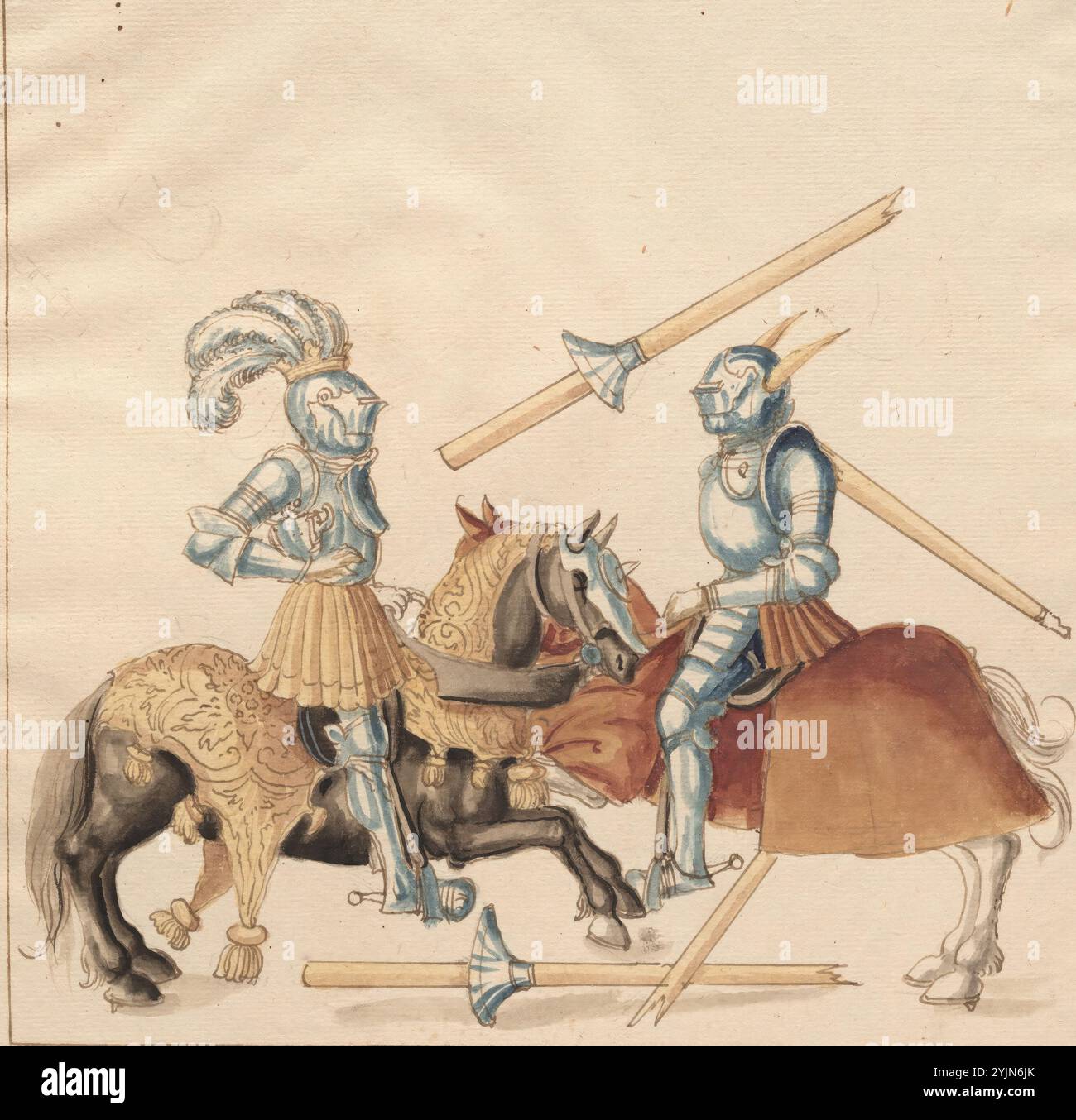 German 16th Century, Mock Joust of War in Reinforced Field Armor, c ...