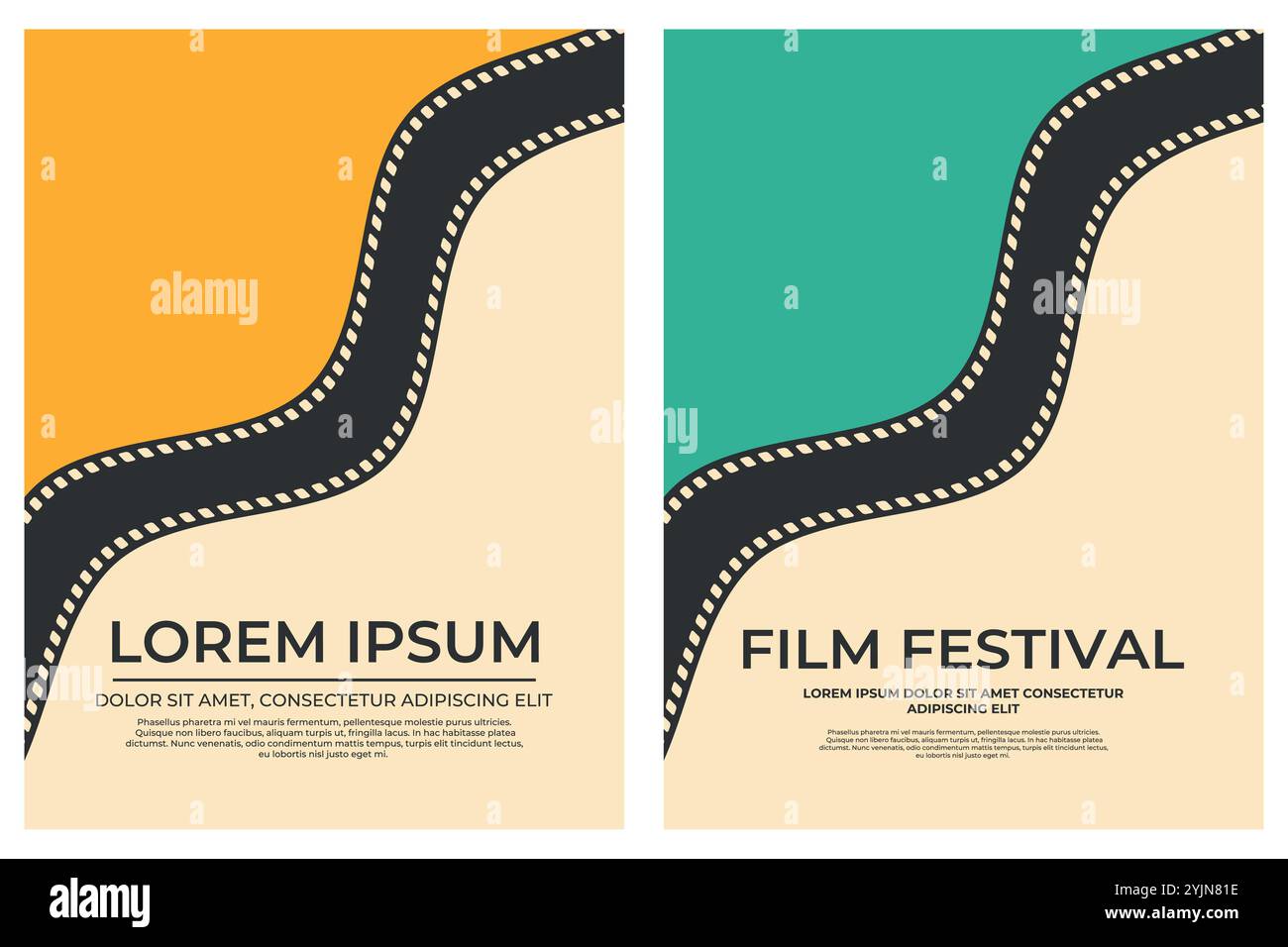 Film festival poster templates design with wavy film strip. Movie film ...