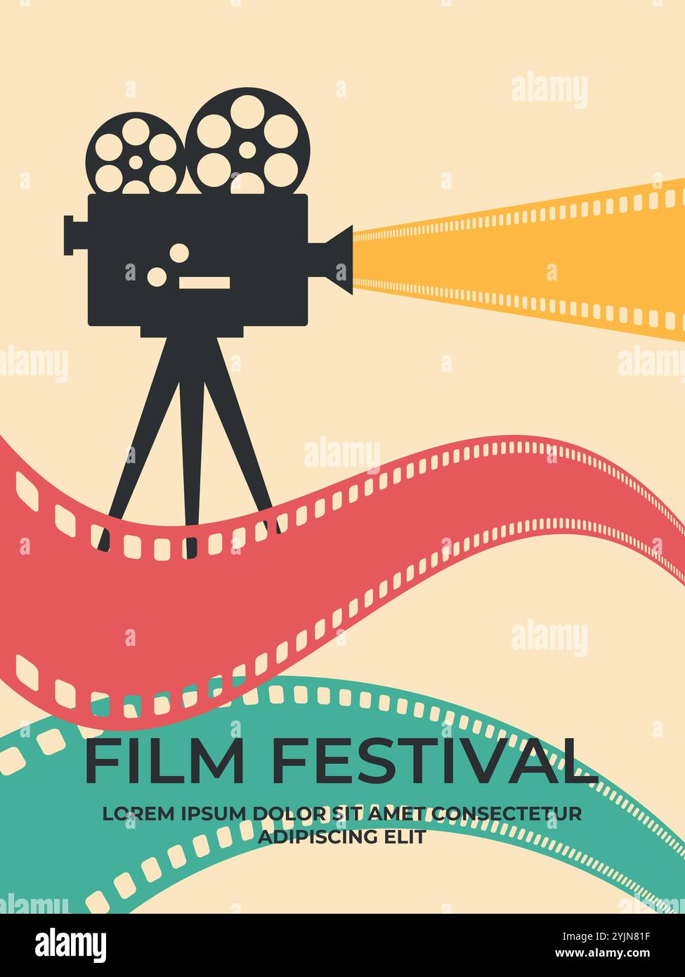 Film festival poster template design with camera and colored film ...