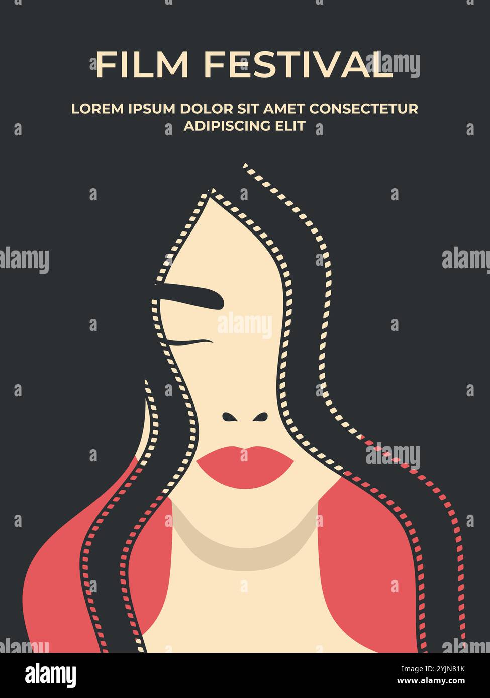 Creative film festival retro poster template with woman face with ...