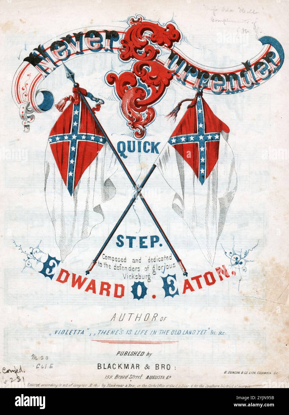 Never surrender, quick step, Eaton, Edward O. (composer), Blackmar ...