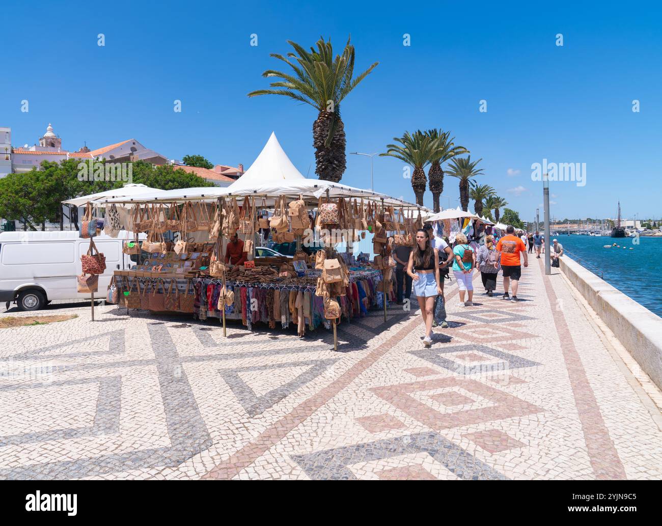 Lagos Portugal street market with stalls and visitors beautiful Algarve ...