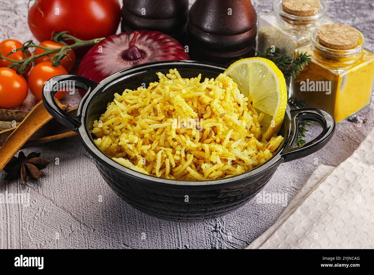 Indian vegan cuisine lemon basmati rice Stock Photo - Alamy