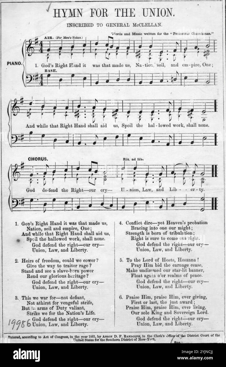 Hymn for the Union, 1861., United States, History, Civil War, 1861-1865 ...