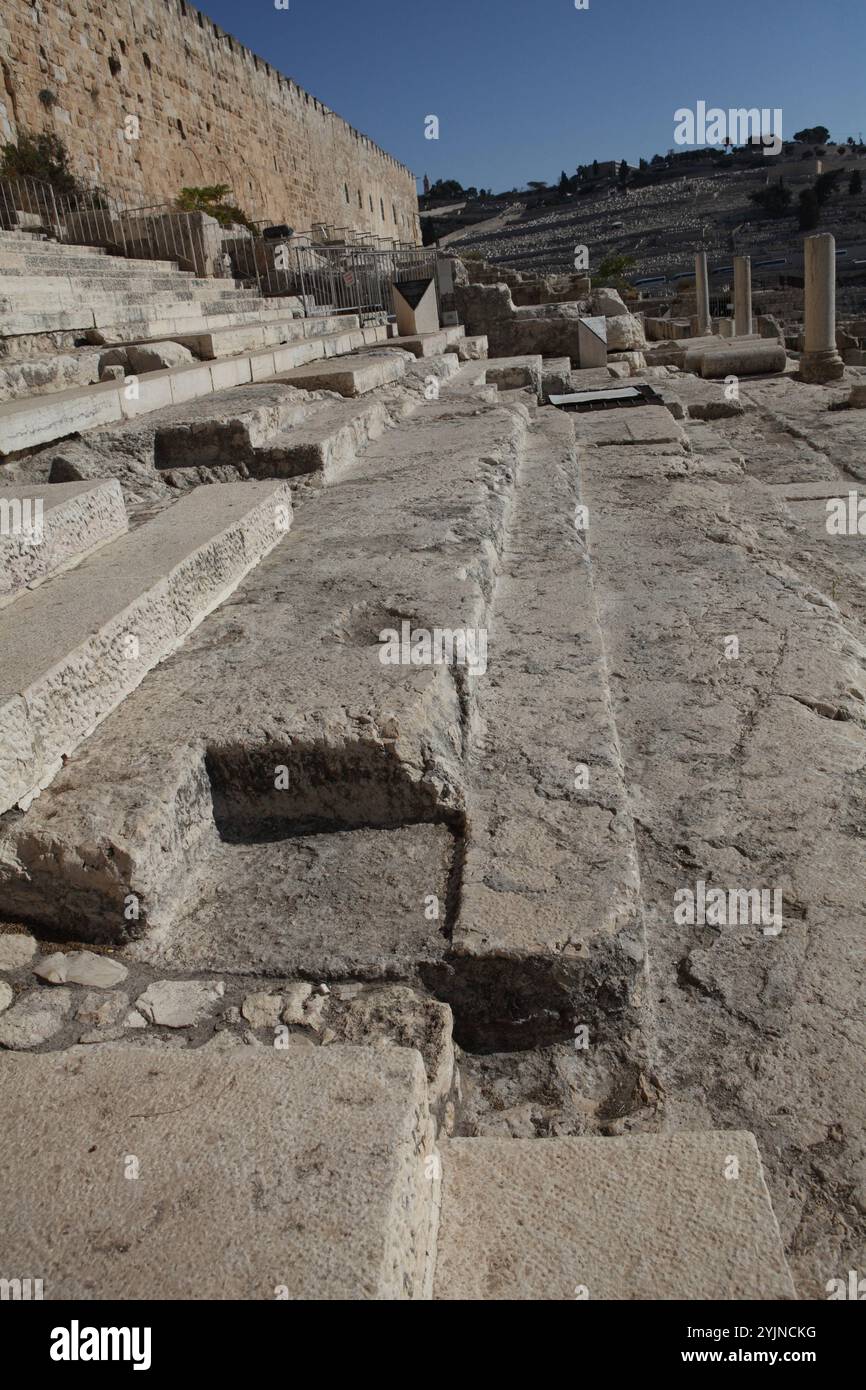Ruined staircase to the southern Hulda Gates to the Temple Mt., seen in ...