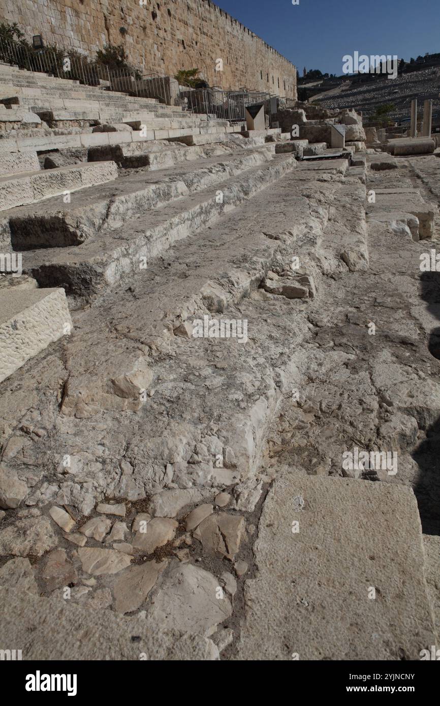 Ruined staircase to the southern Hulda Gates to the Temple Mt., seen in ...