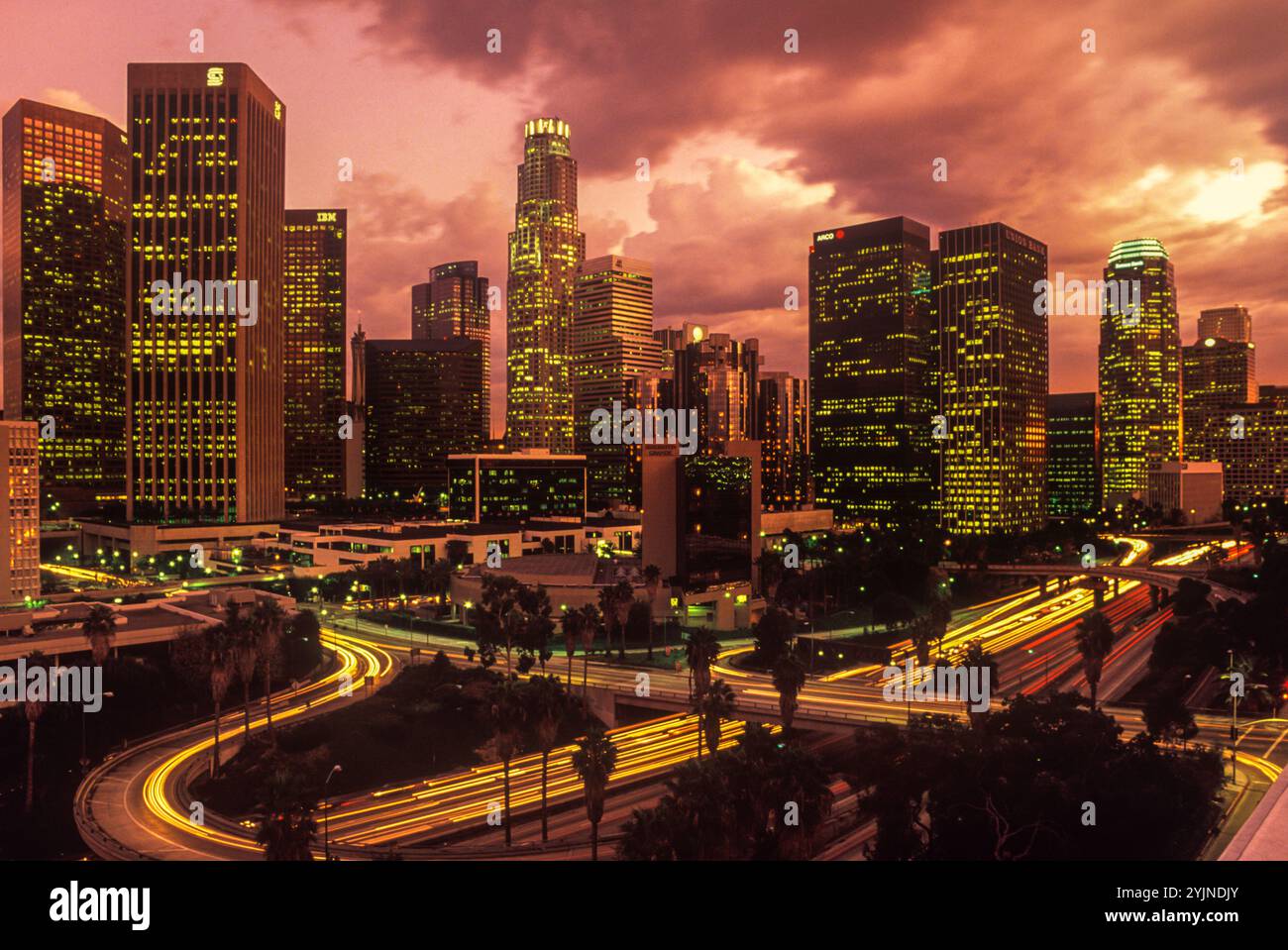 DOWNTOWN SKYLINE HARBOR FREEWAY LOS ANGELES CALIFORNIA USA Stock Photo ...