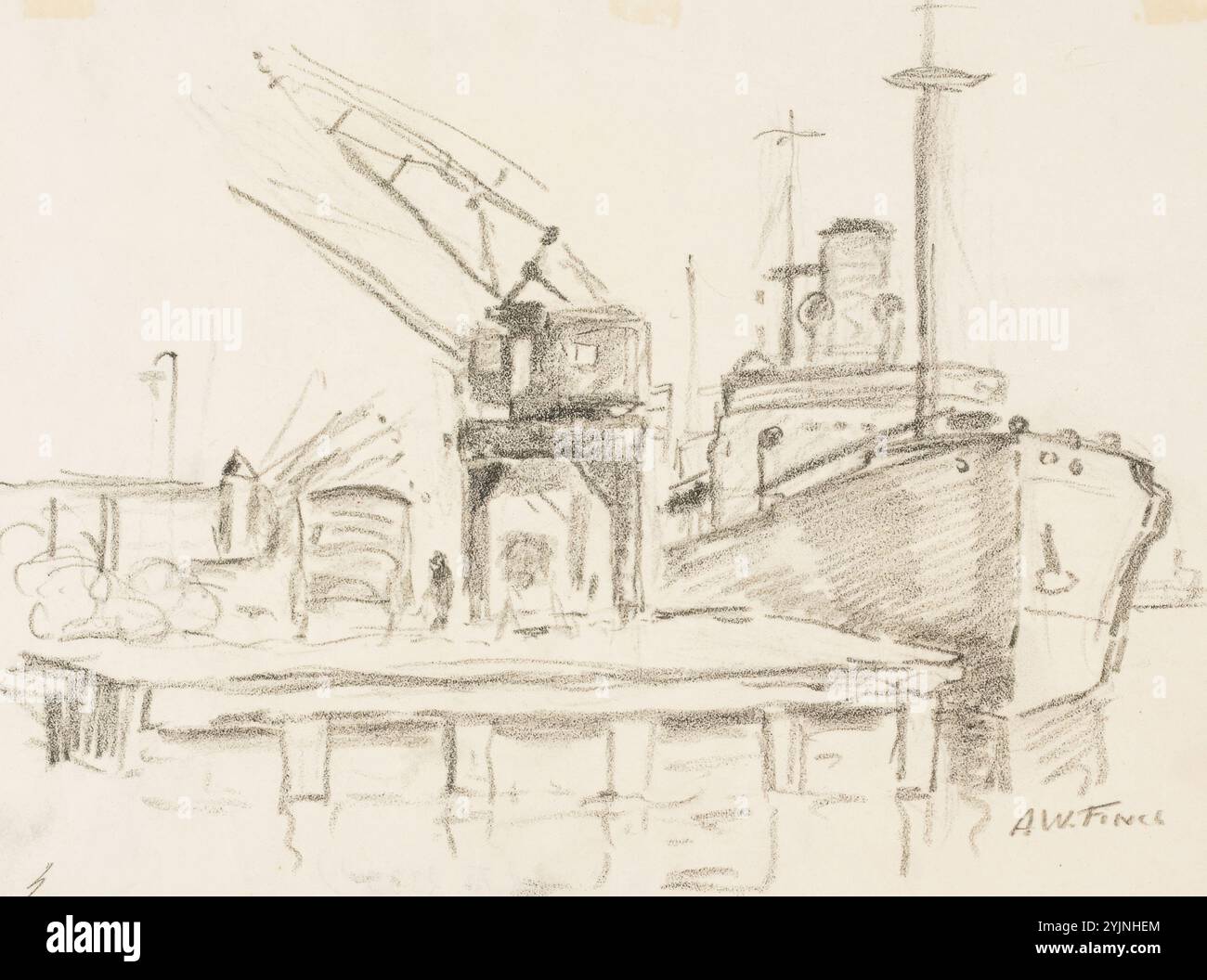 Finch, Alfred William, work, Harbor picture, pencil, drawing, 20 cm x ...