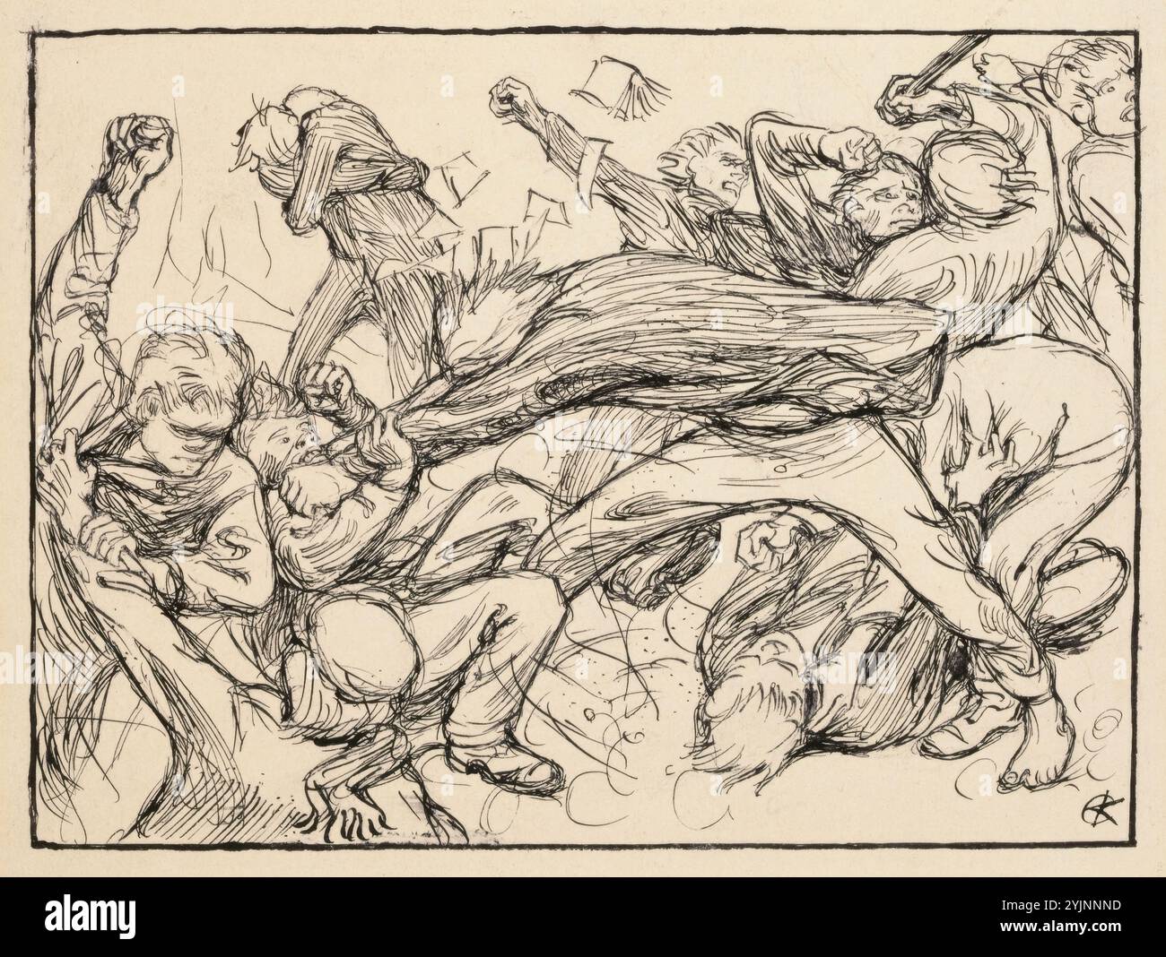 Gallen-Kallela, Akseli, Fight with Toukolainen, marker, drawing, 22 cm ...