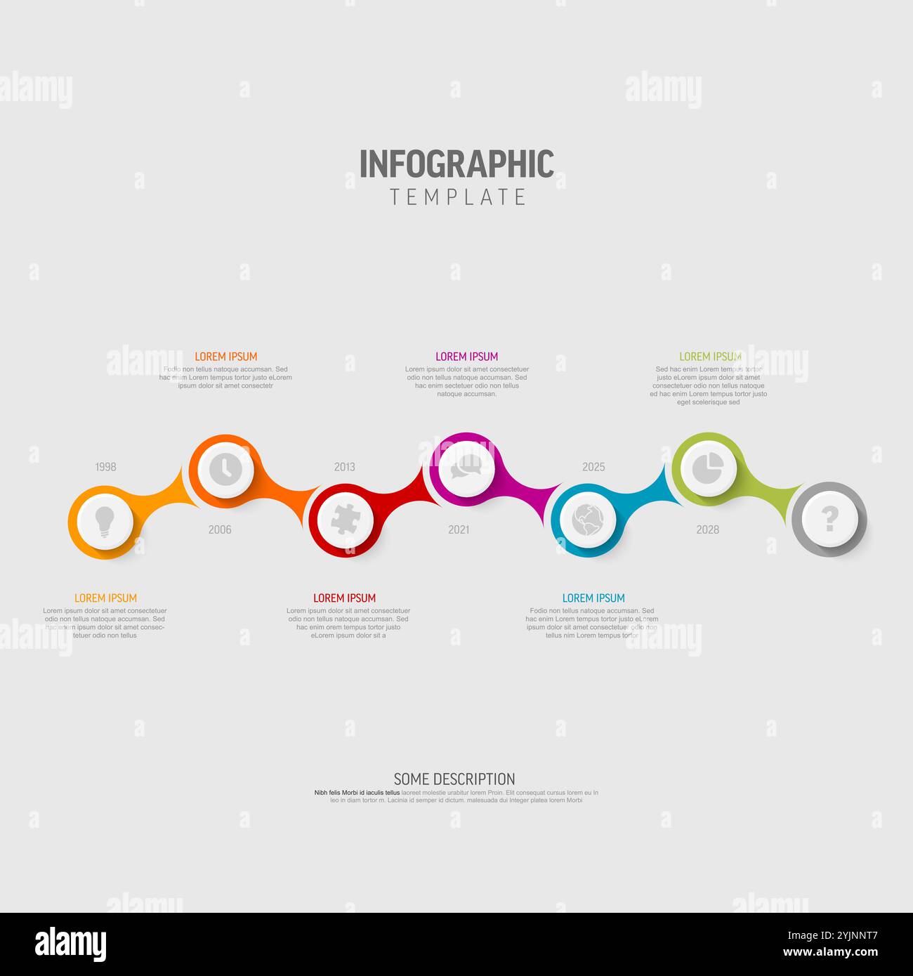Simple solidchain color timeline template with icons in white buttons ...