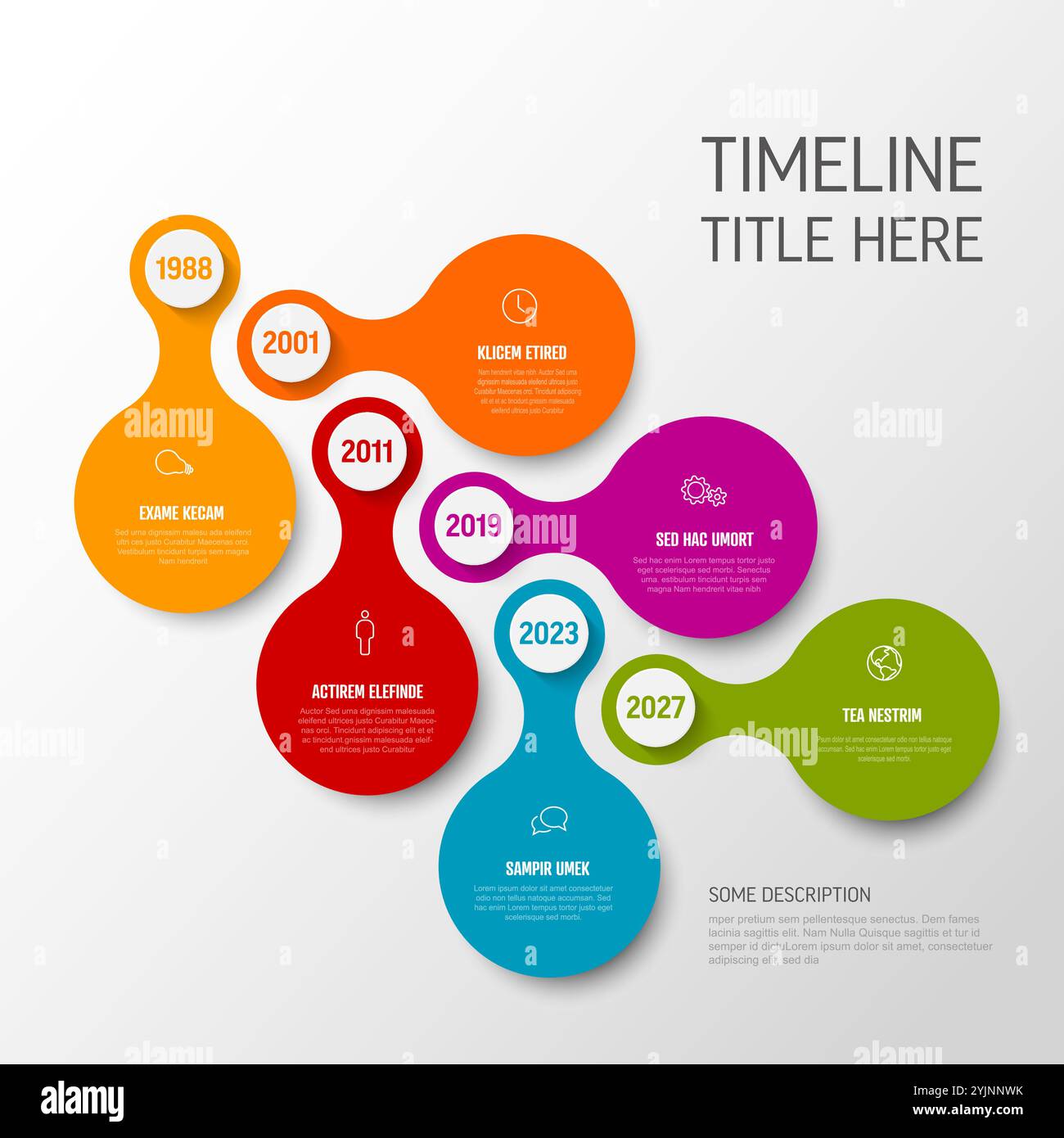 Simple solid color diagonal timeline template with content circles and ...