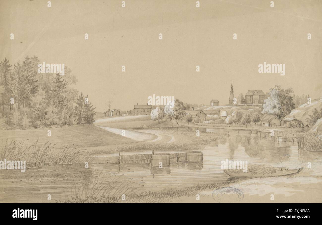 Wright, Magnus von, work, Snappertuna church and village, 1854, pencil ...