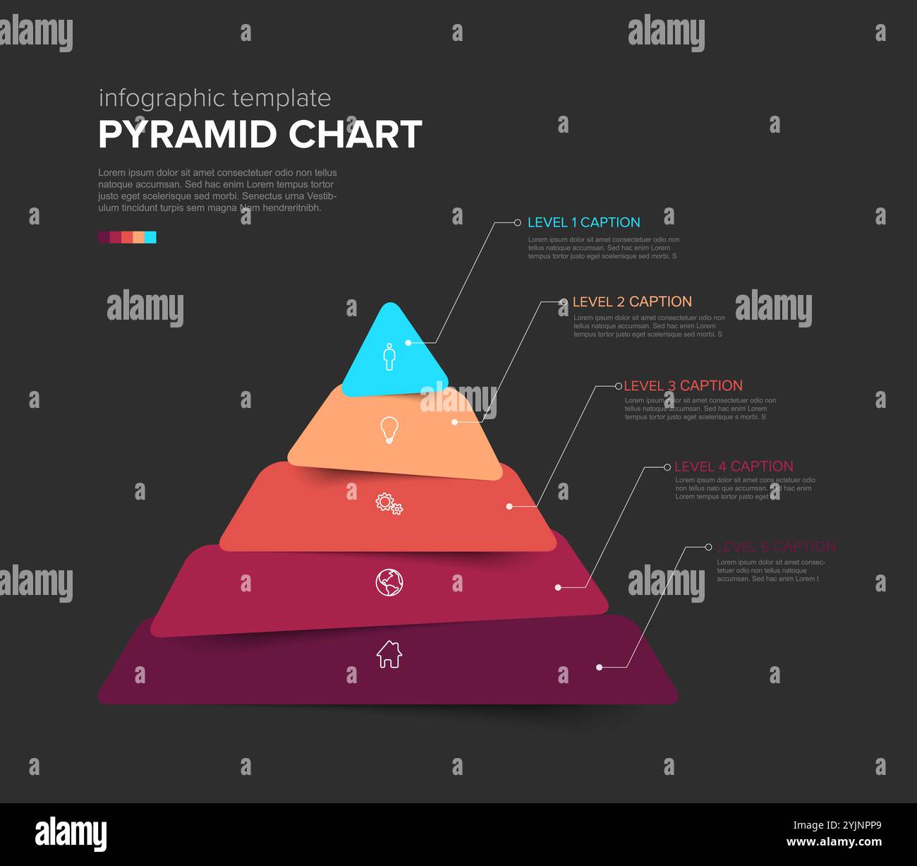 Maslow Infographic stipe layers template with five levels - red color ...