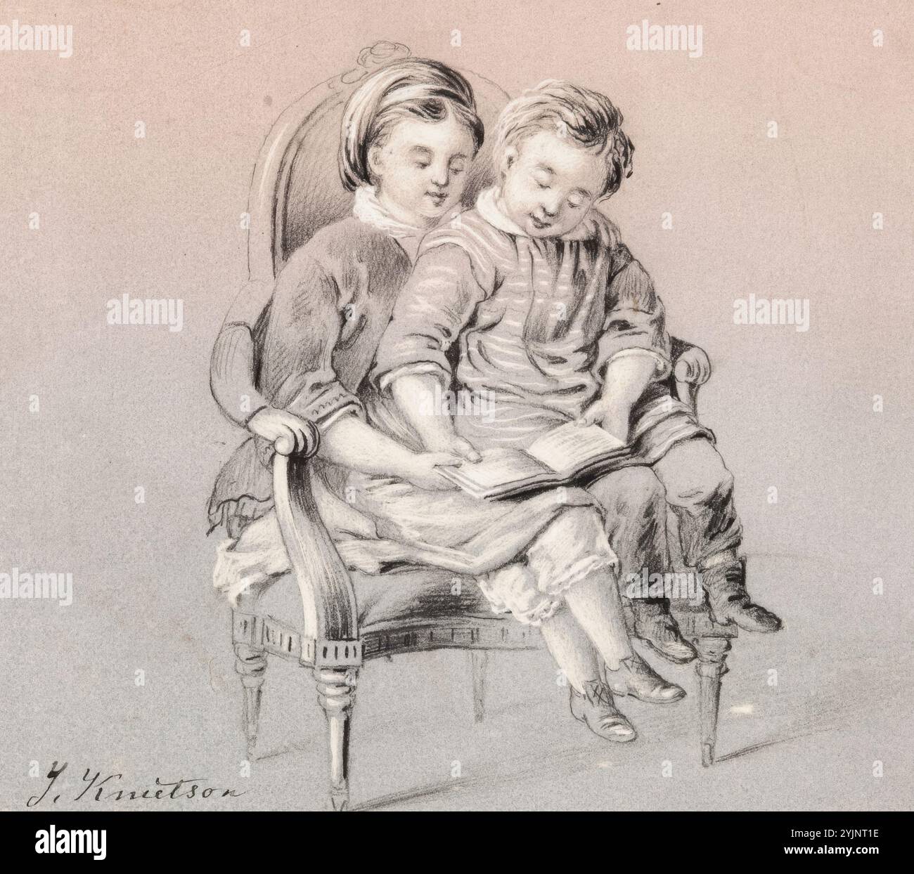 Knutson, Johan, work, Two reading children, drawing, 8.5 cm x 10 cm ...