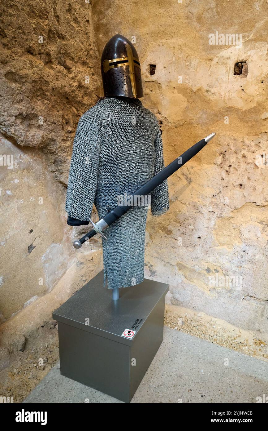 knight's armor, Old chain mail with a helmet and sword from the Middle ...