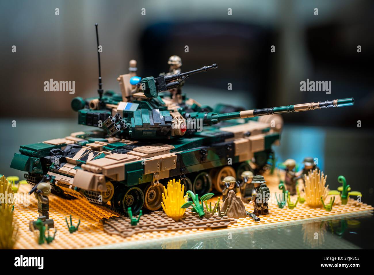 plastic toy model of modern Russian armored battle tank T-90 of RF ...