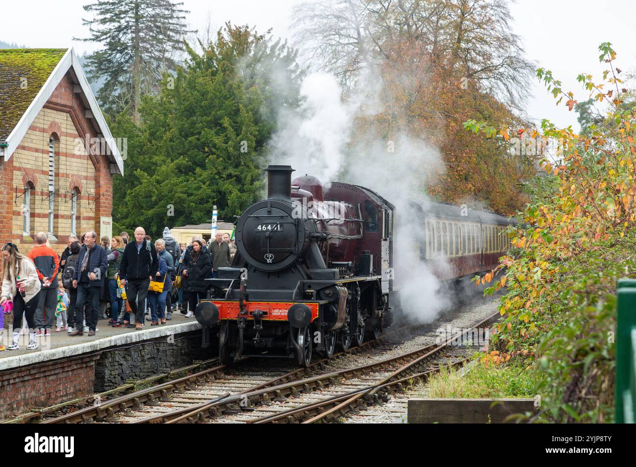 46441 Steam Locomotive at Lakeside railway station on the heritage ...