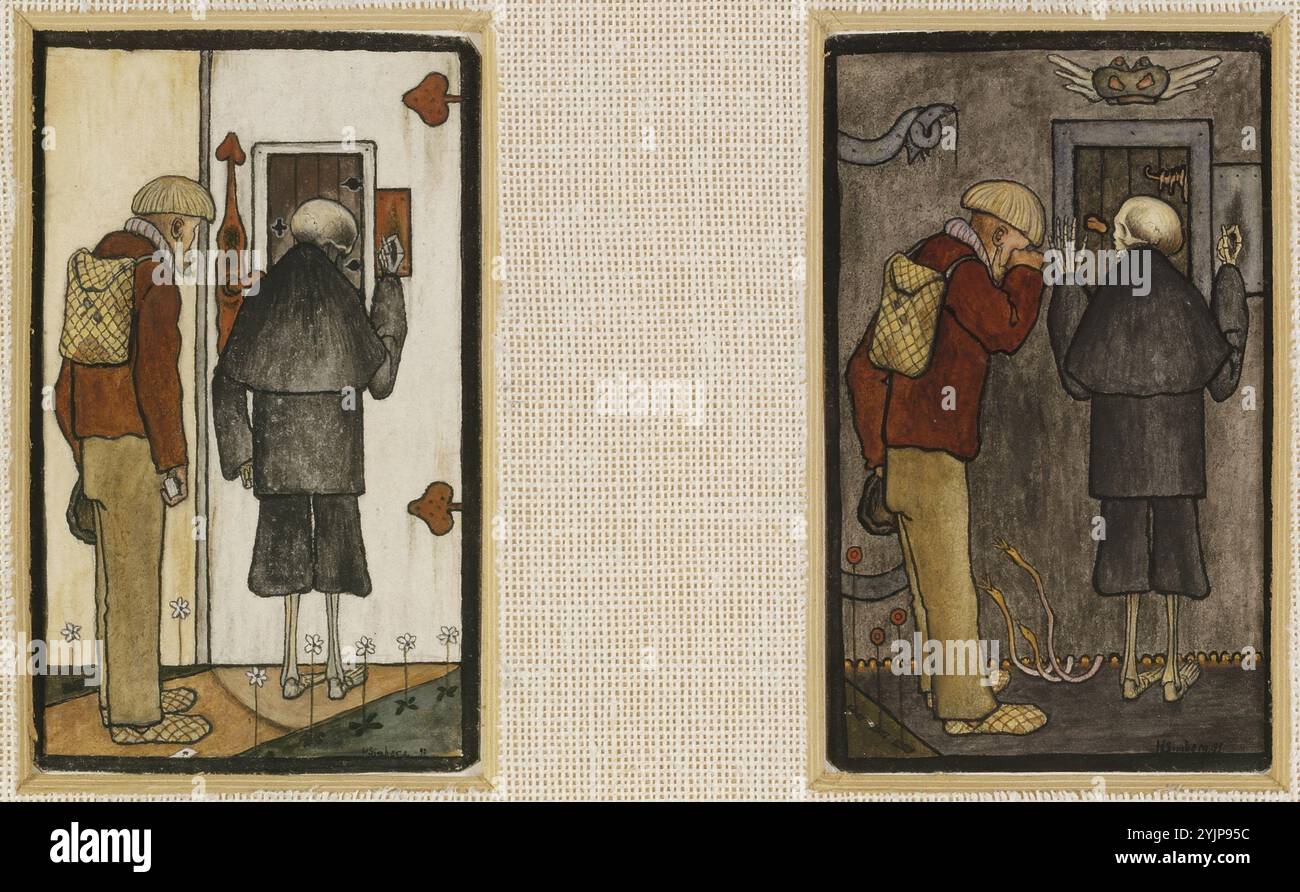 Simberg, Hugo, work, Peasant and death at the gate of heaven and hell ...