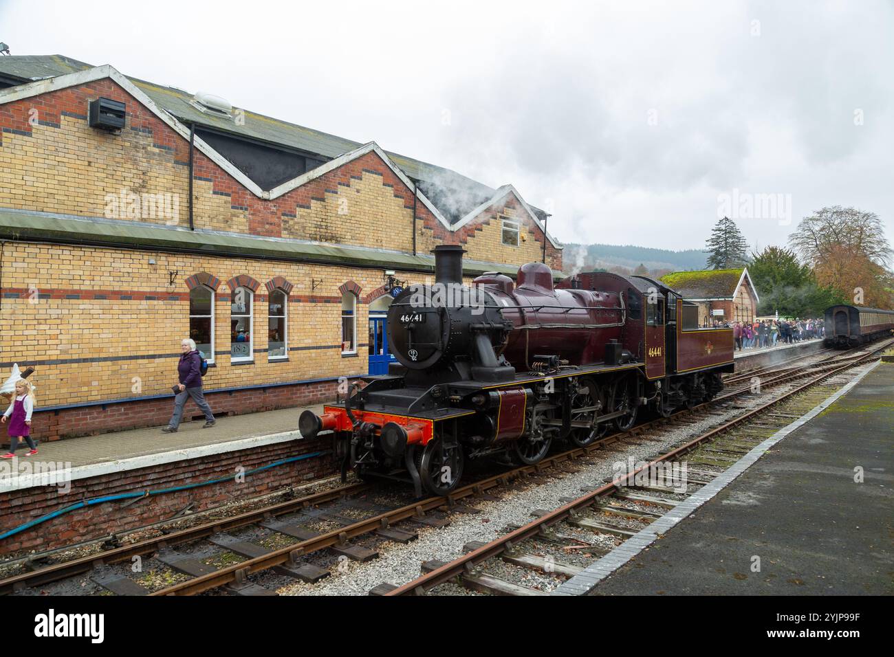 46441 Steam Locomotive at Lakeside railway station on the heritage ...