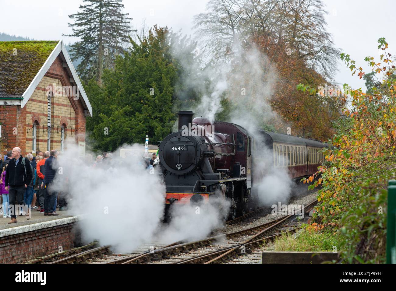 46441 Steam Locomotive at Lakeside railway station on the heritage ...