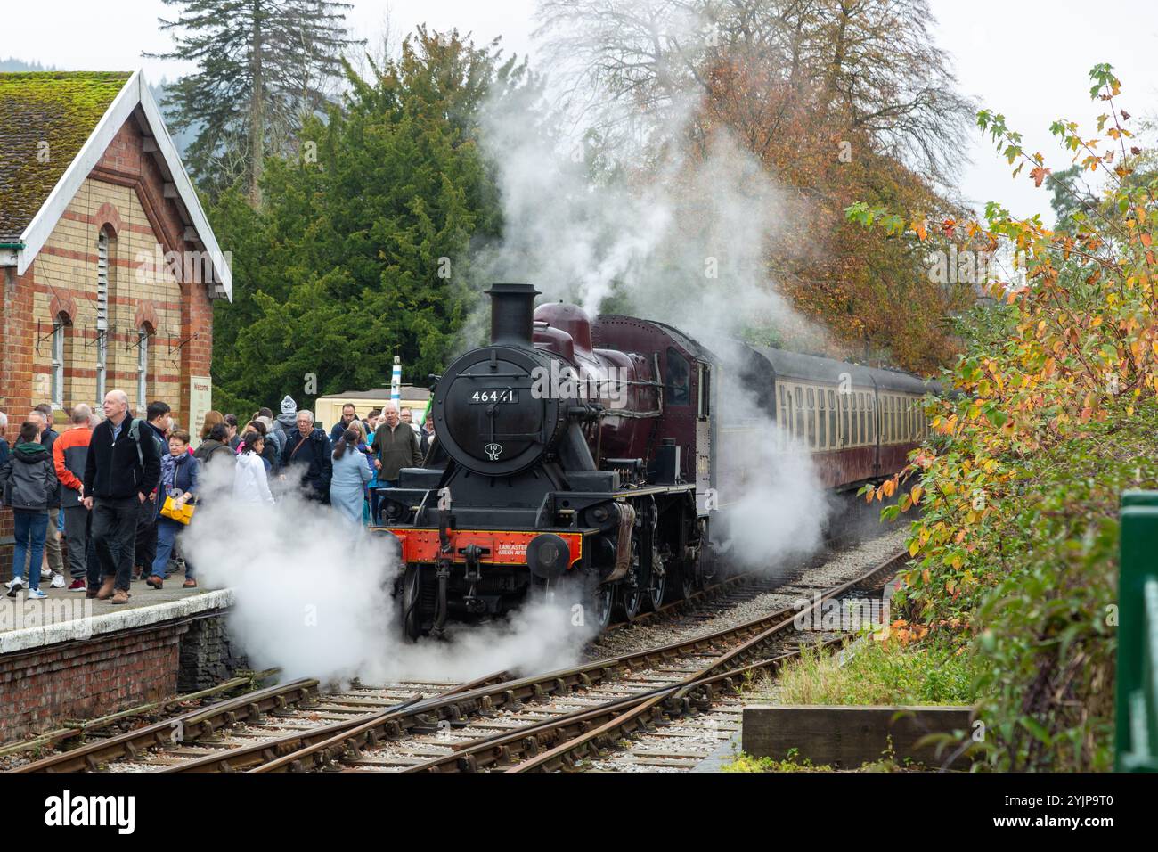 46441 Steam Locomotive at Lakeside railway station on the heritage ...