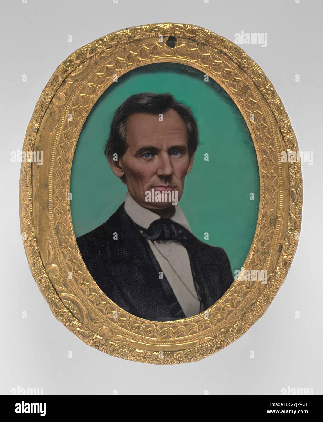 Colourised digitally: Ambrotype campaign pin of Abraham Lincoln. This ...
